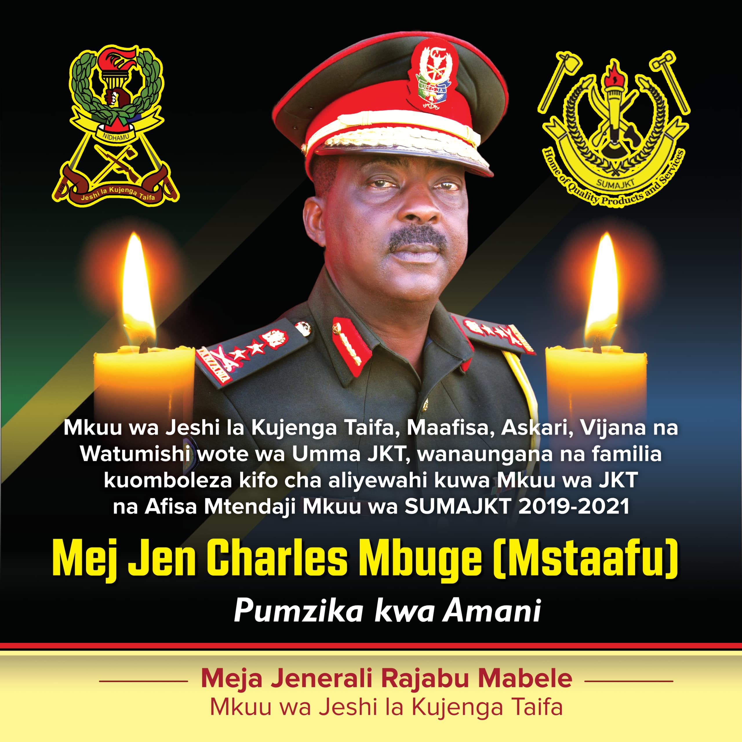 Buriani Meja Jenerali Charles Mbuge (Mstaafu) - SHIRIKA LA UZALISHAJI MALI LA JESHI LA KUJENGA TAIFA